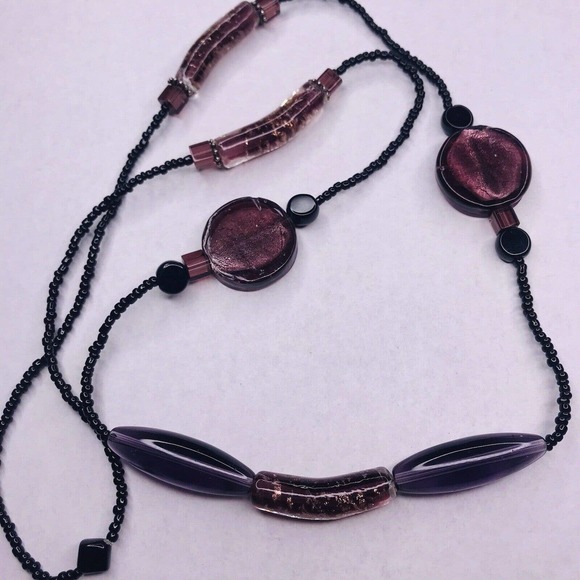 Unbranded | Jewelry | Continuous Beaded Necklace Purple Gold Foil Glass ...